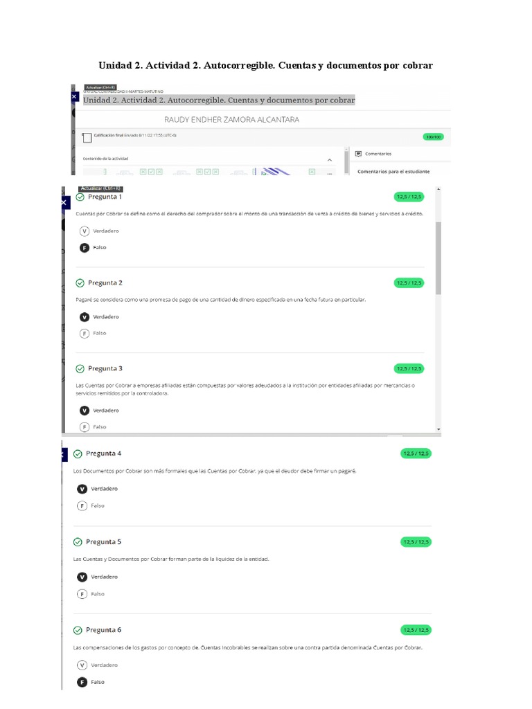 Unidad 2. Actividad 2. Autocorregible. Cuentas y Documentos Por Cobrar ...