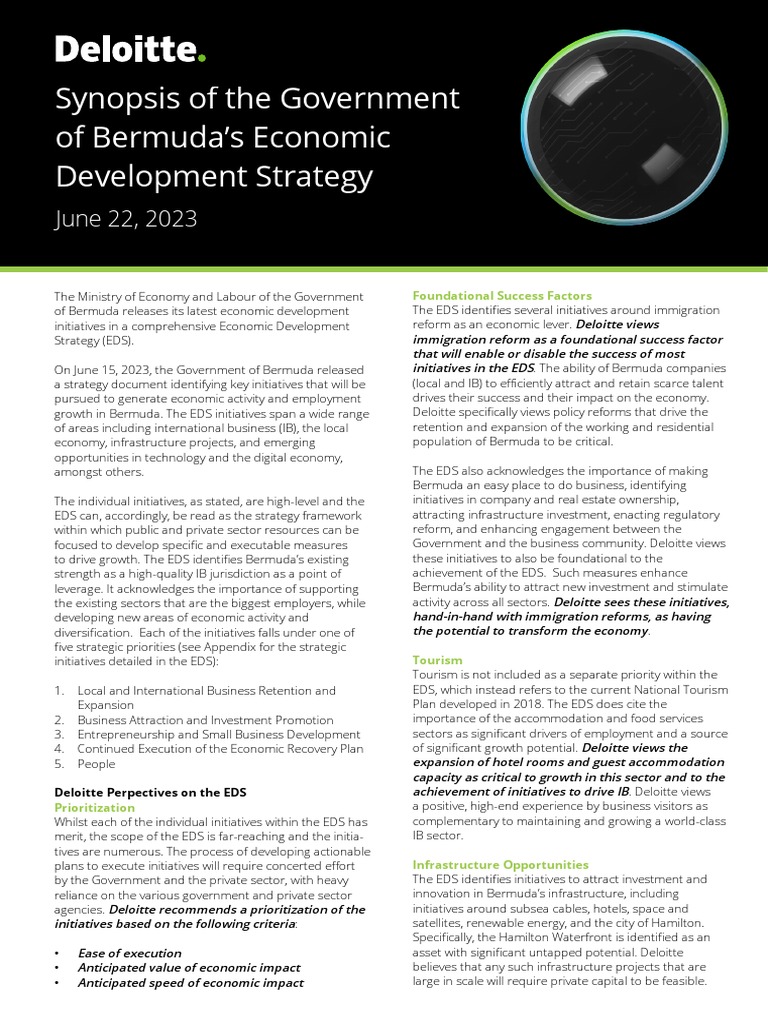 Deloitte Synopsis of Bermuda Government Economic Development Strategy - June.22.2023 | PDF ...