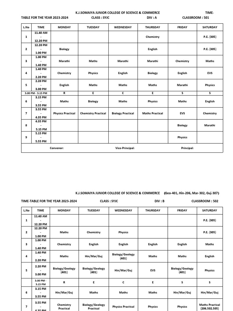 SYJC Time-Table | PDF | Natural Sciences | Physical Sciences