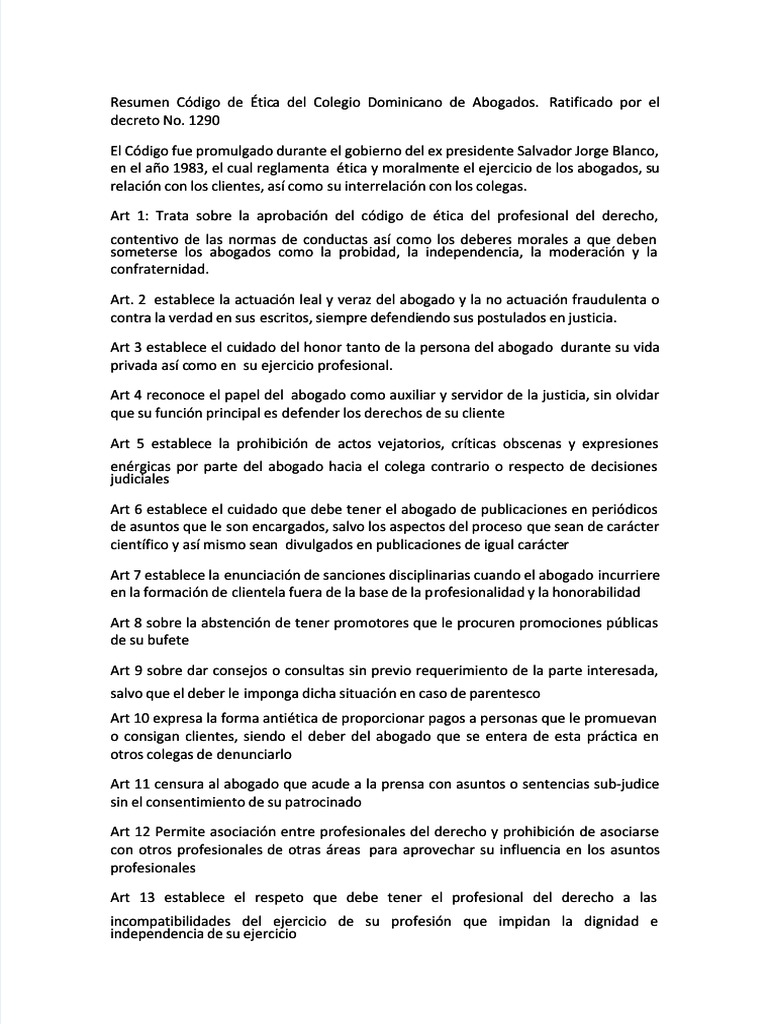 PDF Resumen Codigo de Etica Del Colegio Dominicano de Abogados Compress ...
