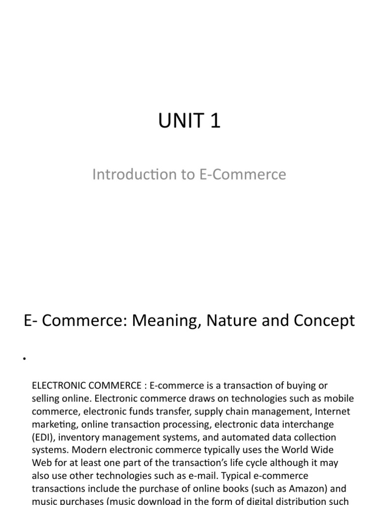 Unit 1: Introduction To E-Commerce | PDF | E Commerce | Online Shopping