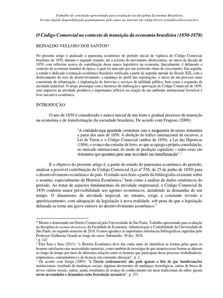 O Código Comercial No Contexto de Transição Da Economia Brasileira ...