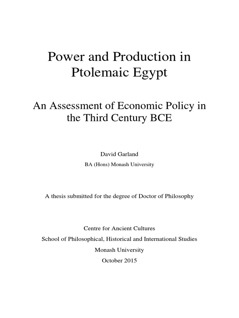 Power and Production in Ptolemaic Egypt An Assessment of Economic ...