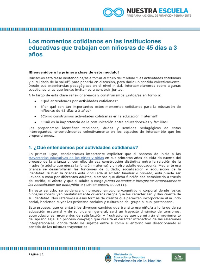 Didác. de La EI 1 - Actividades Cotidianas | PDF | Educación de la ...