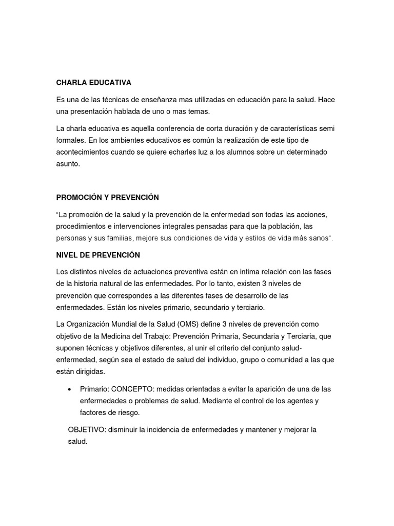 Charlas Educativas y Niveles de Atencion | PDF | Asistencia sanitaria ...