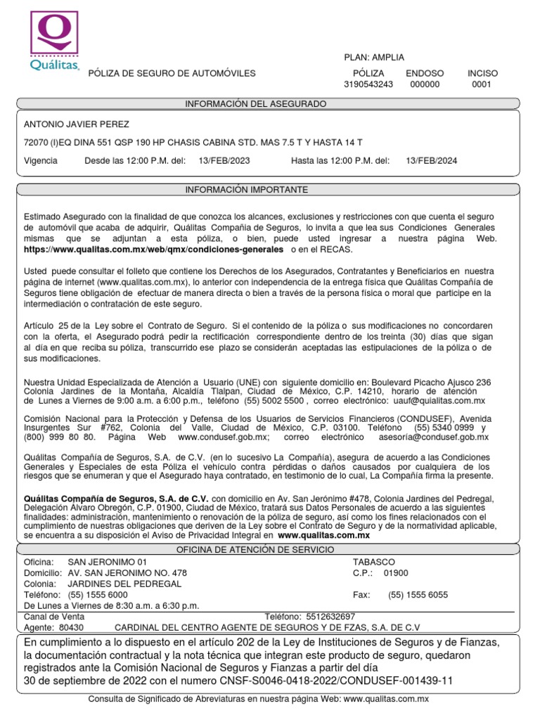 Seguro Qualitas | PDF