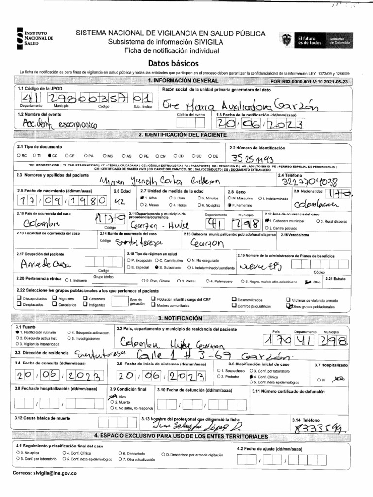 Ficha Picadura de Alacran | PDF