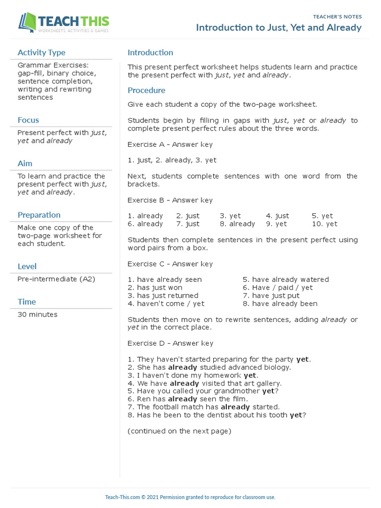 Introduction To Just Yet and Already | PDF