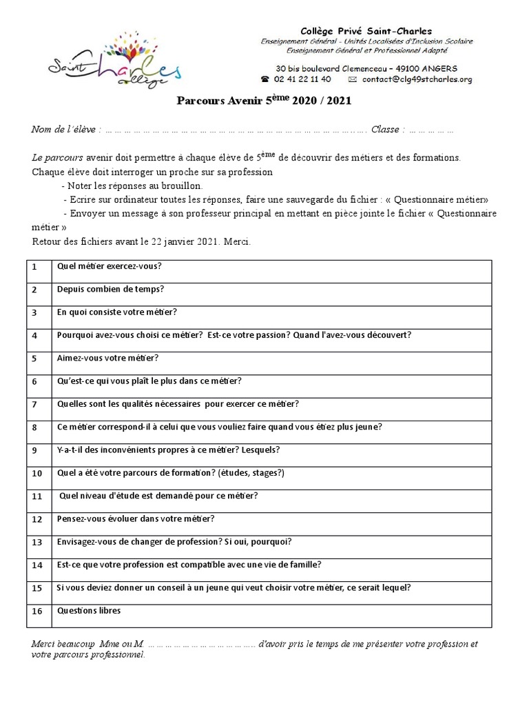 Questionnaire Métier Odt | PDF