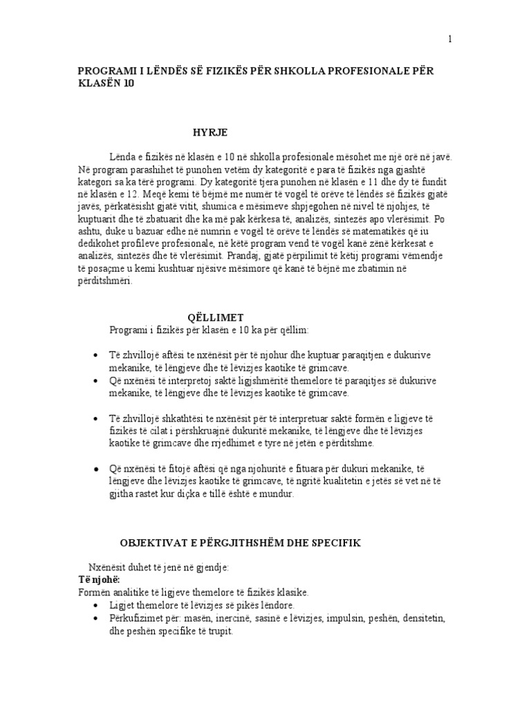 01programi Per Klasen 10 Te Shkollave Profesinale Dhjetor 2012 ...