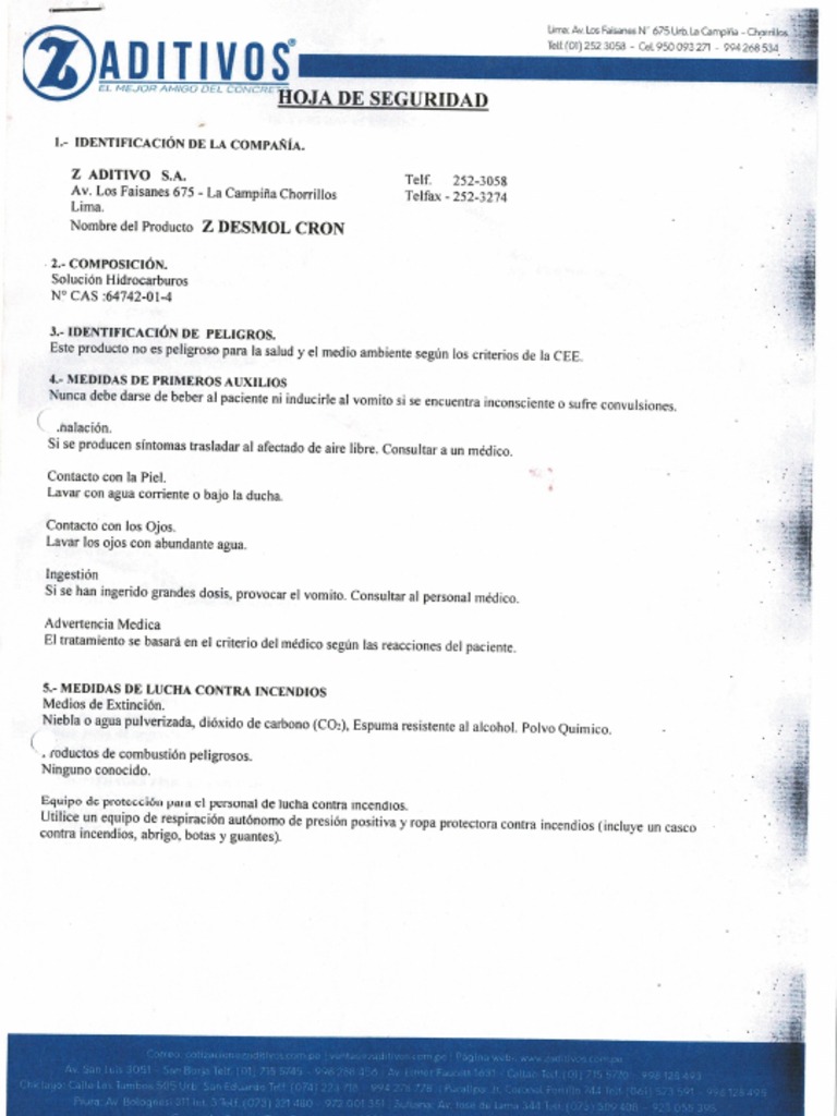 MSDS Z Desmol Crom | PDF