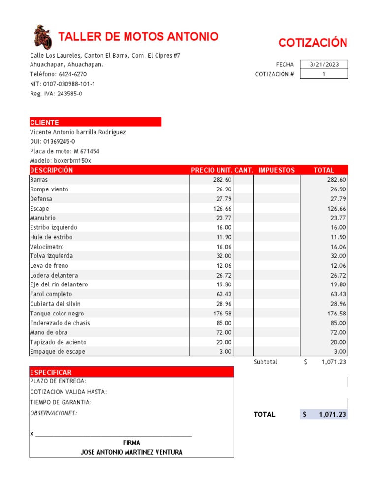 plantilla-cotizacion | PDF | Vehículo de motor | Coche