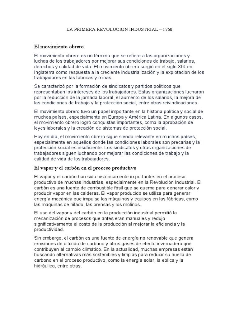 La Primera Revolucion Industrial | PDF | Revolución industrial | Algodón