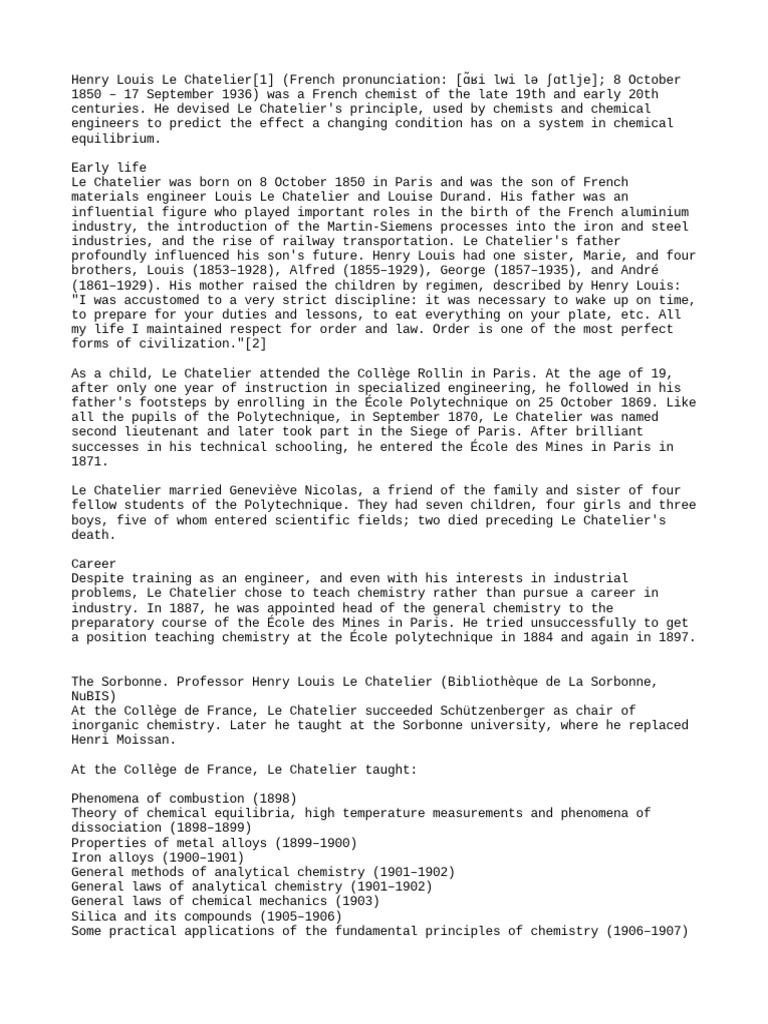 Henry Louis Le Chatelier | PDF | Chemistry | Applied And ...