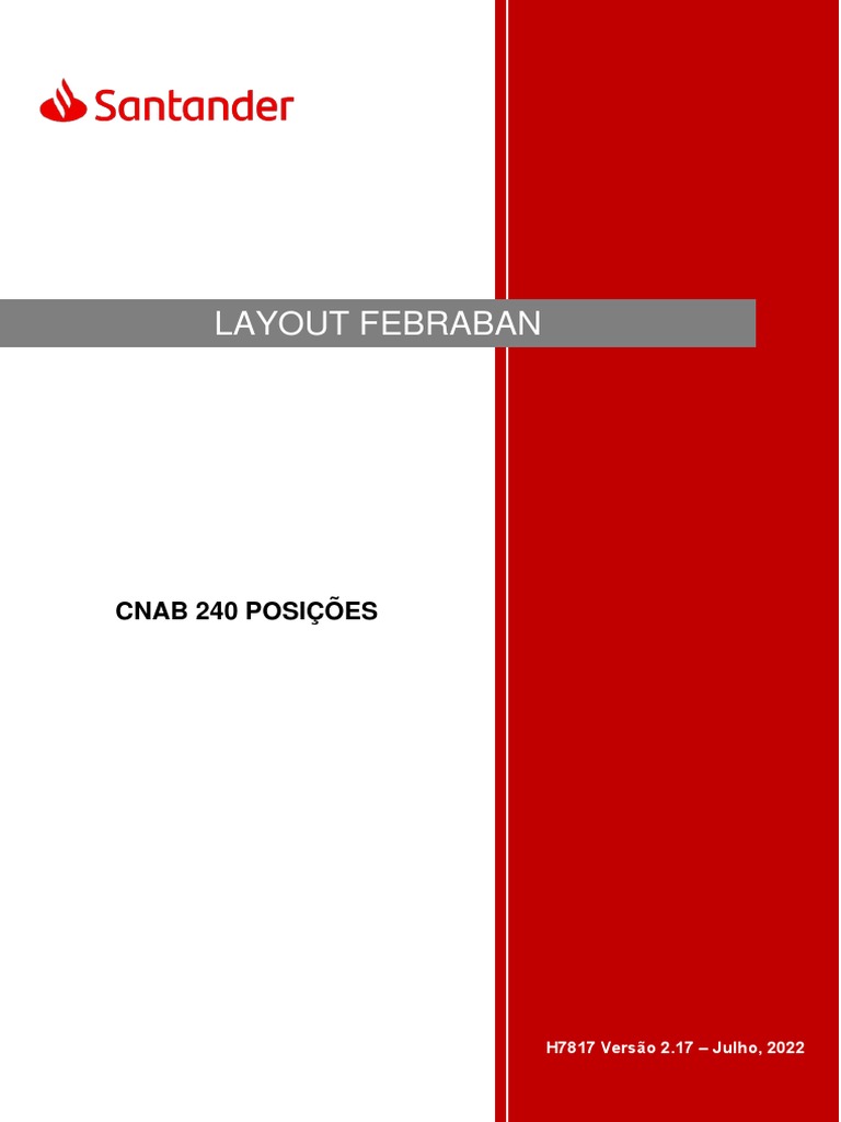 H7817 Layout Cobrança CNAB 240 Febraban Puro Julho V.2.17 | PDF ...