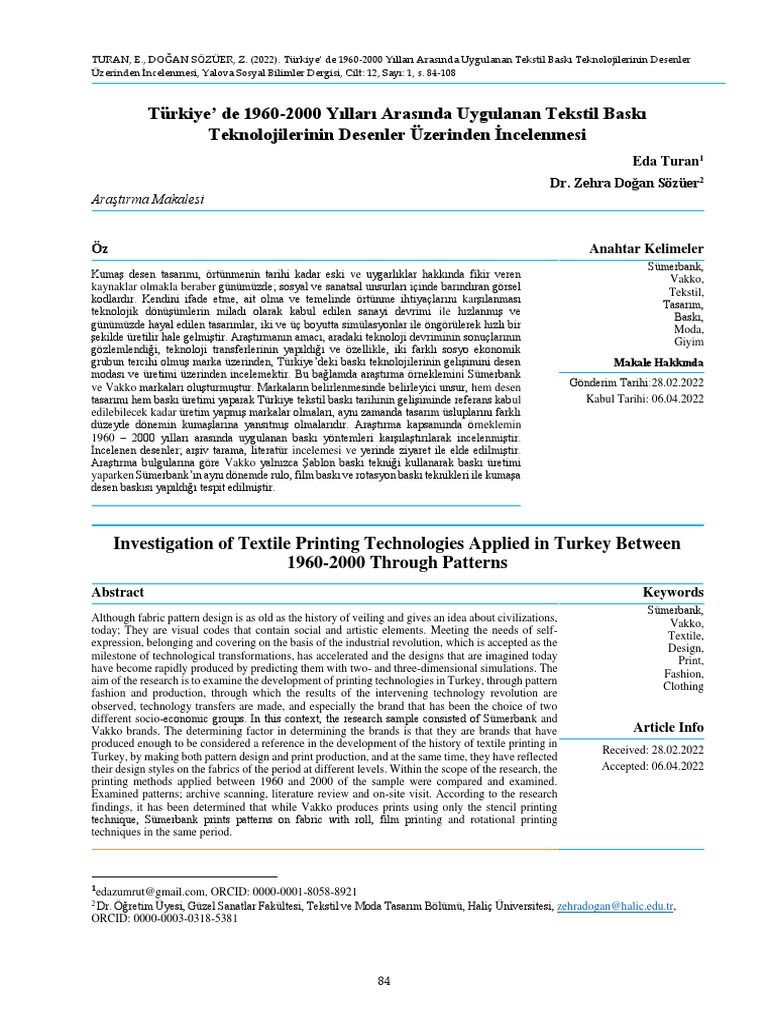 T - Rkiye - de 1960-2000 Y - Llar - Aras - Nda Uygulanan Tekstil Bask - Teknolojilerinin ...