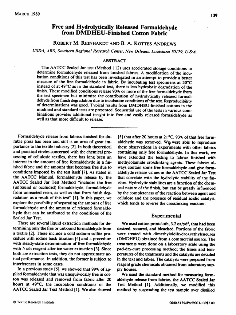Formaldehyde | PDF | Textiles | Formaldehyde