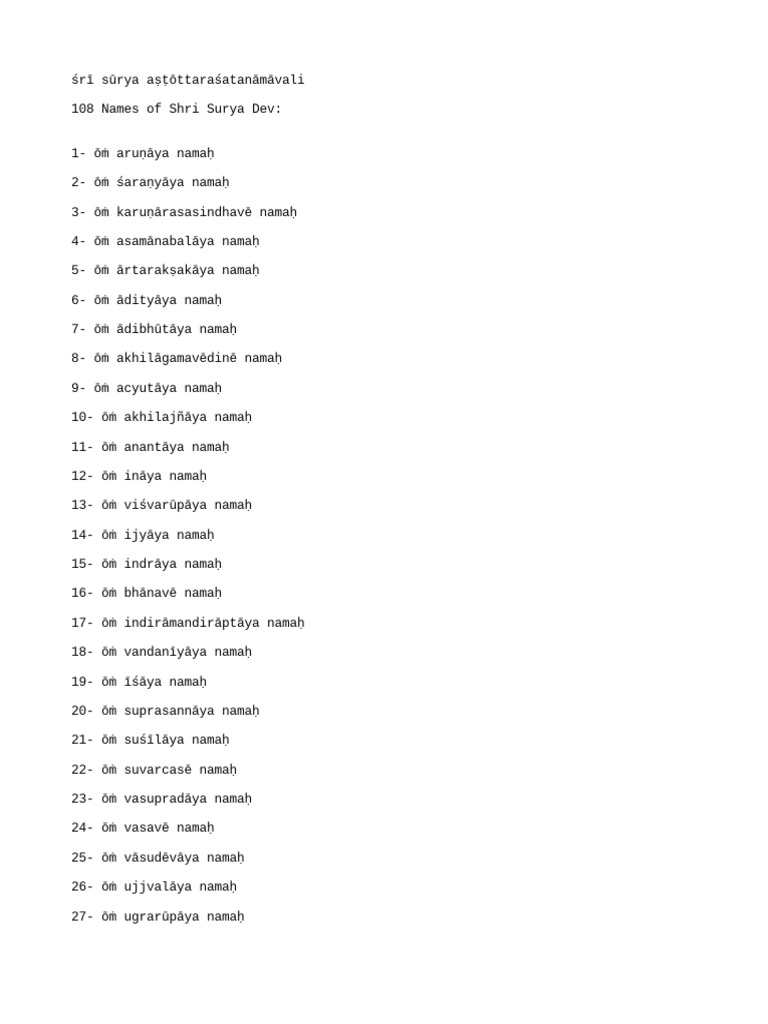 108 Names of Surya (SUN) in Vedic Astrology | PDF | Hindu Mythology ...