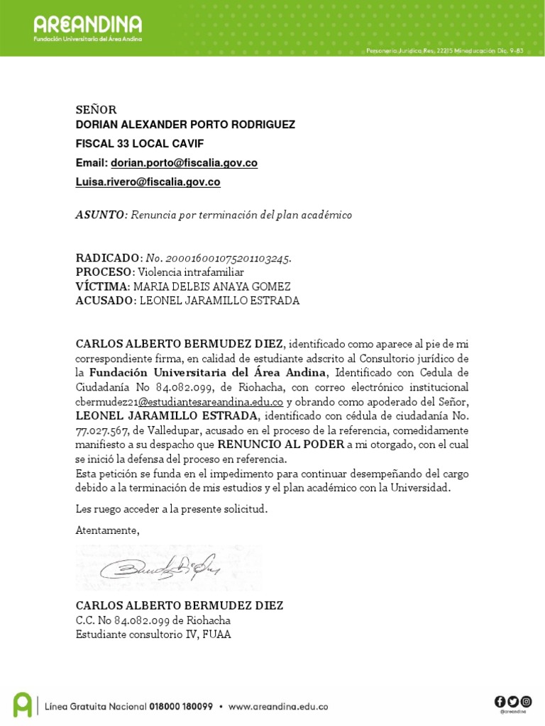 Renuncia Caso Penal Leonel Jaramillo 1 | PDF