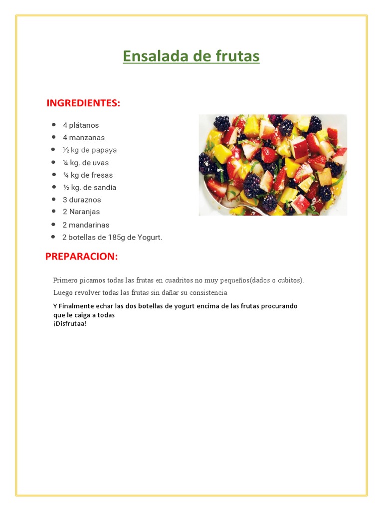 Tarea - Receta - Ensalada de Frutas | PDF | Salud y bienestar | Estilo ...