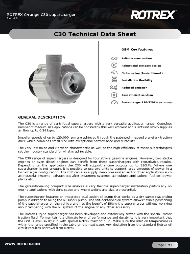 Rotrex Technical Datasheet C30 Rev6.0 | PDF | Turbocharger | Pump