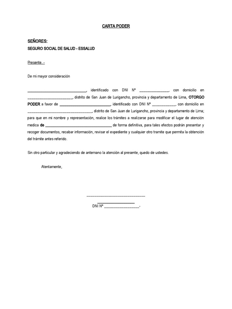 Modelo Carta Poder Essalud | PDF