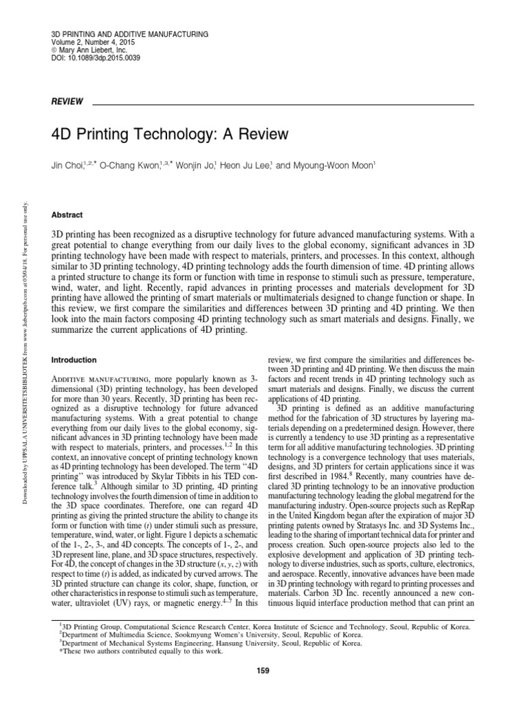 4D Printing Technology Overview | PDF | 3 D Printing | Composite Material
