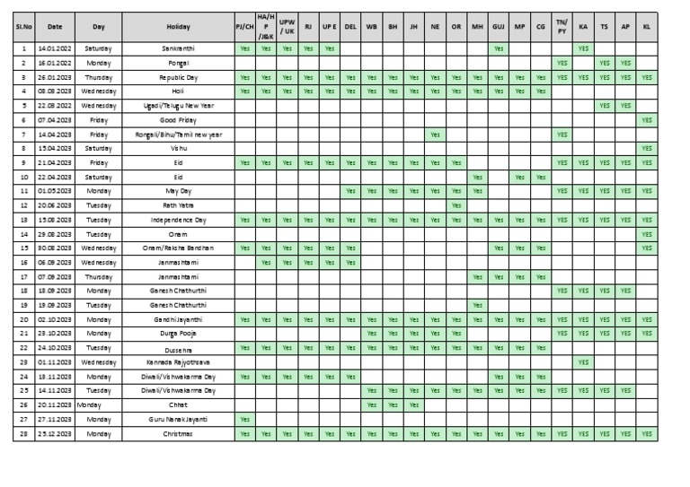 Holiday List 2023 ASC | PDF | Seasonal Traditions | South Asia
