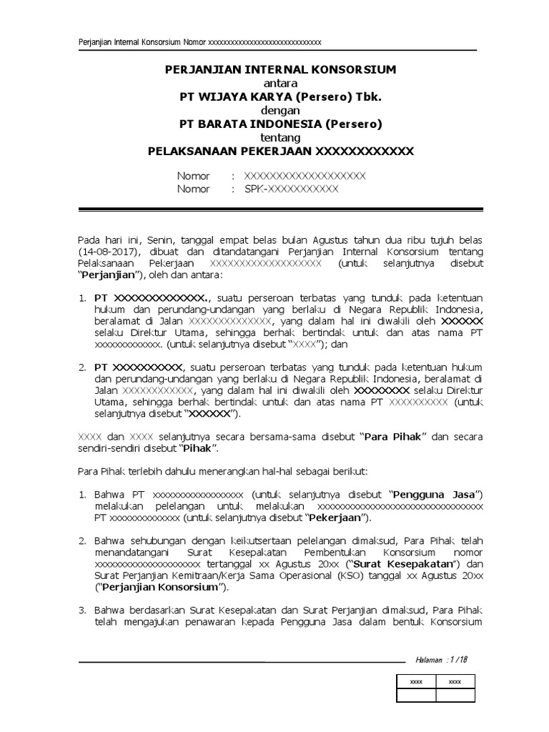 Perjanjian Internal Konsorsium 2017 | PDF