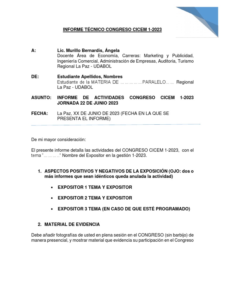 Modelo de Informe Técnico 1-2023 | PDF