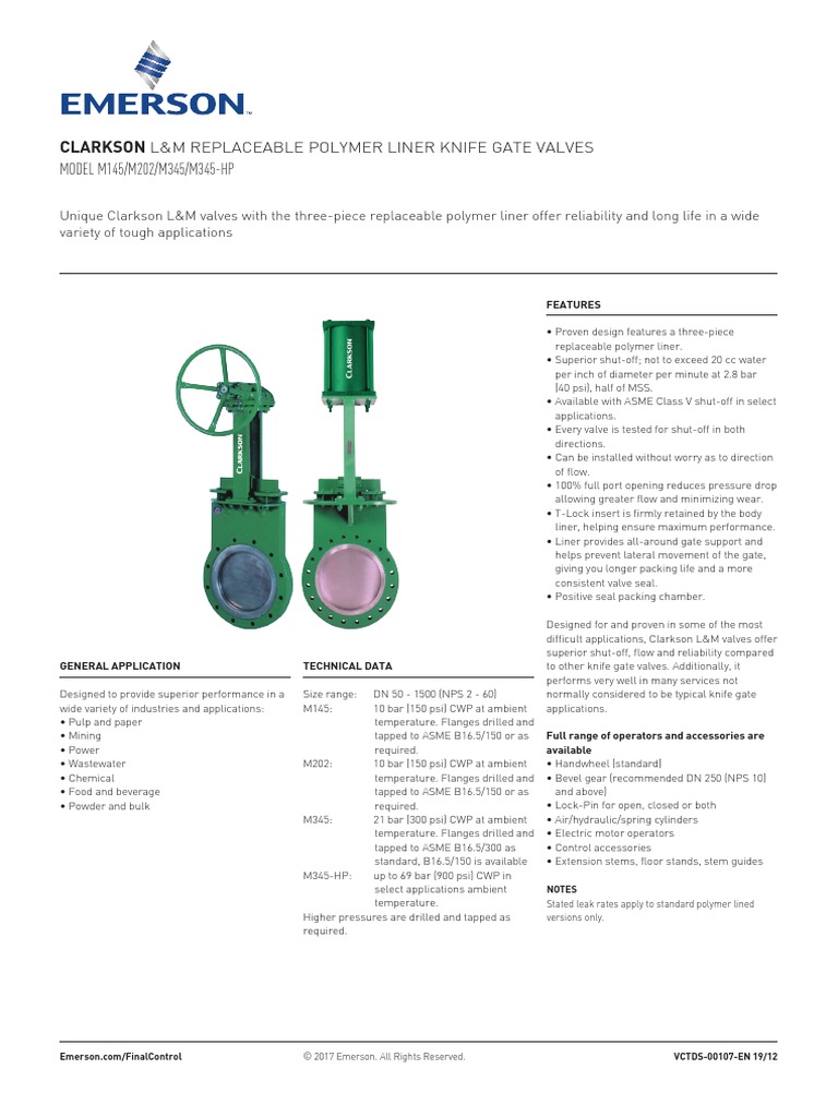 Data Sheets L M Replaceable Polymer Liner Knife Gate Valves Clarkson en ...