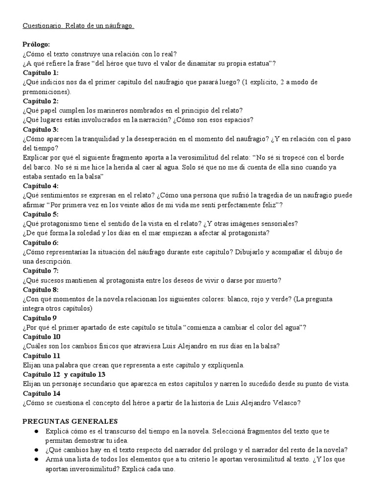 Cuestionario sobre el Naufrago | PDF | Narración