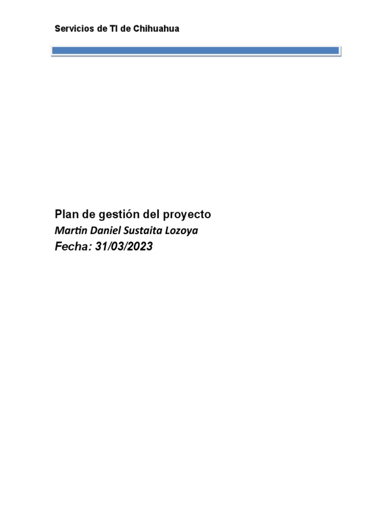 Plan de Gestion Del Proyecto | PDF | Presupuesto | Planificación