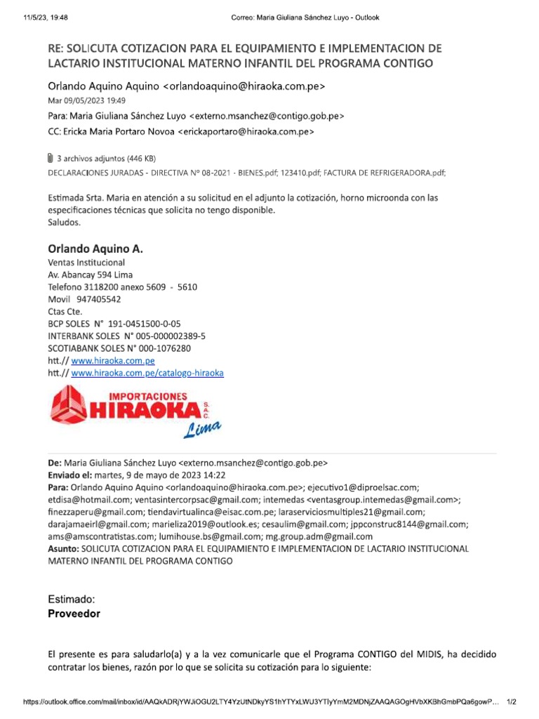 Cotizacion Hiraoka | PDF