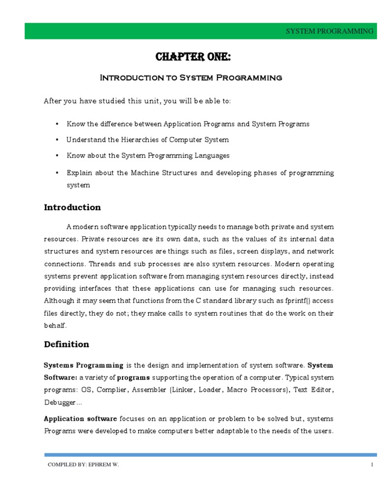 CHAPTER ONE - introduction to system programming | PDF | Assembly Language | Programming