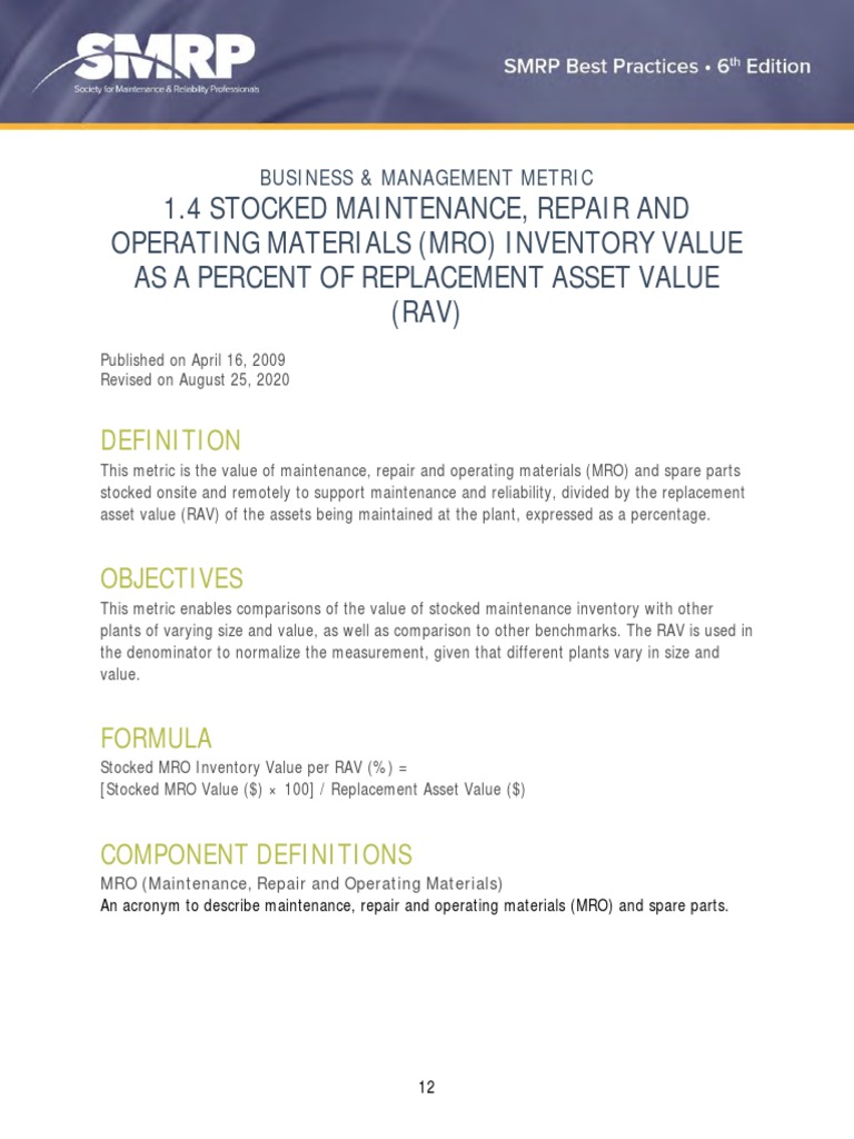 1.4 Stocked Maintenance, Repair and Operating Materials (Mro) Inventory ...