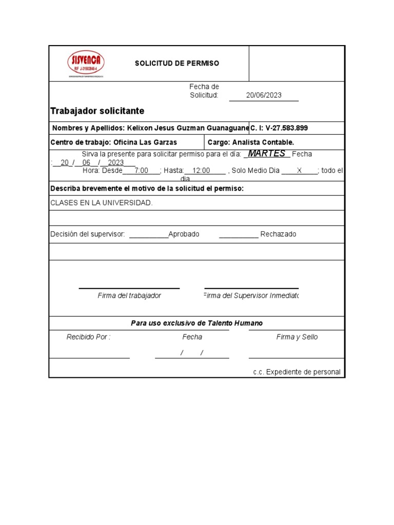 SOLICITUD DE PERMISO - Actualizado (1) | PDF