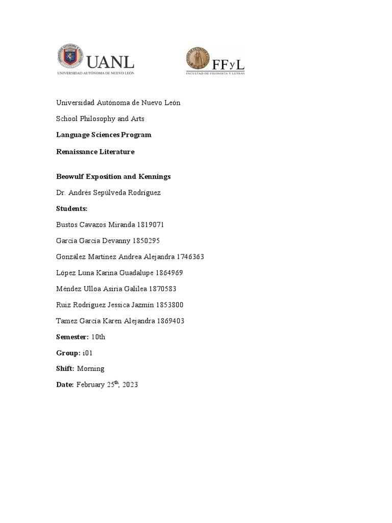 Beowulf Exposition & Kennings Analysis | PDF | Beowulf | English Heroic ...