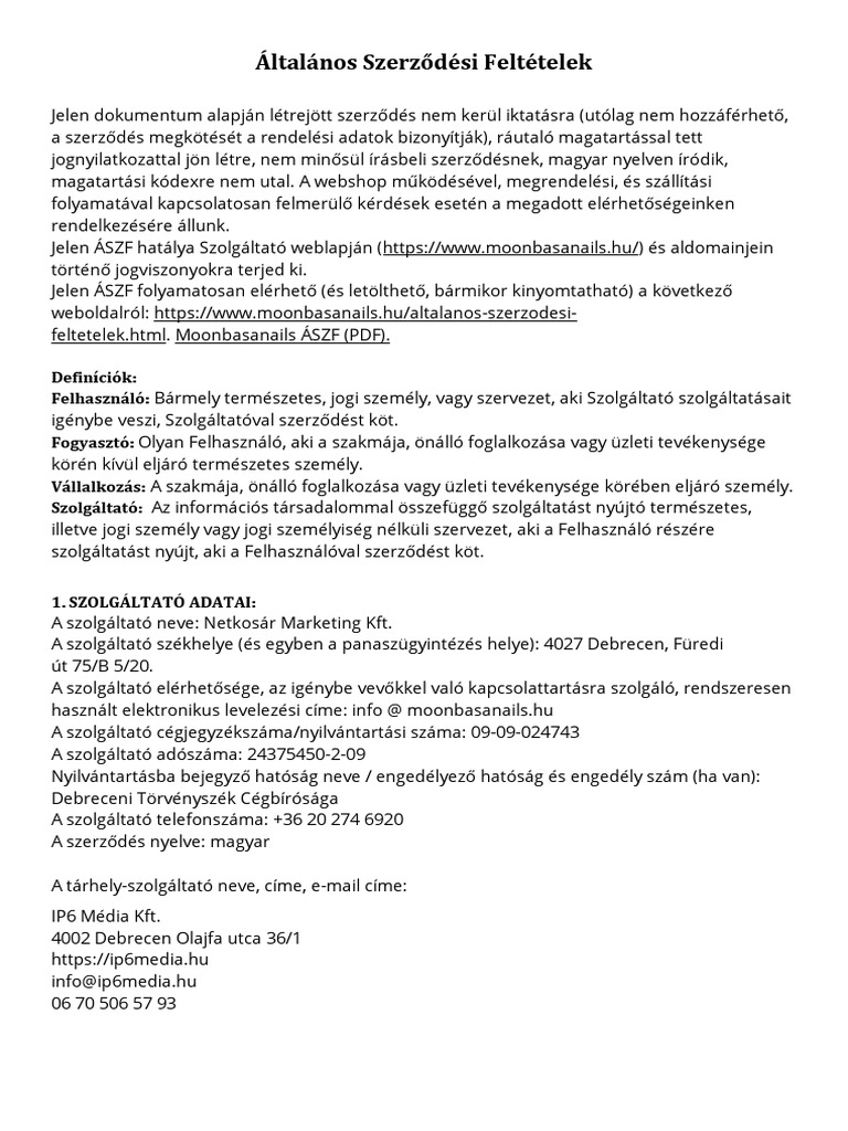 Moonbasanails Aszf 2023 | PDF