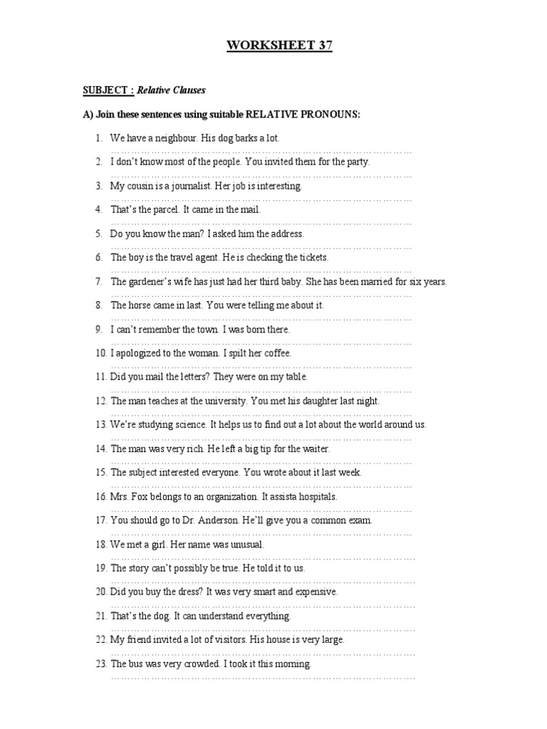 Relative Clauses Worksheet 37 | PDF
