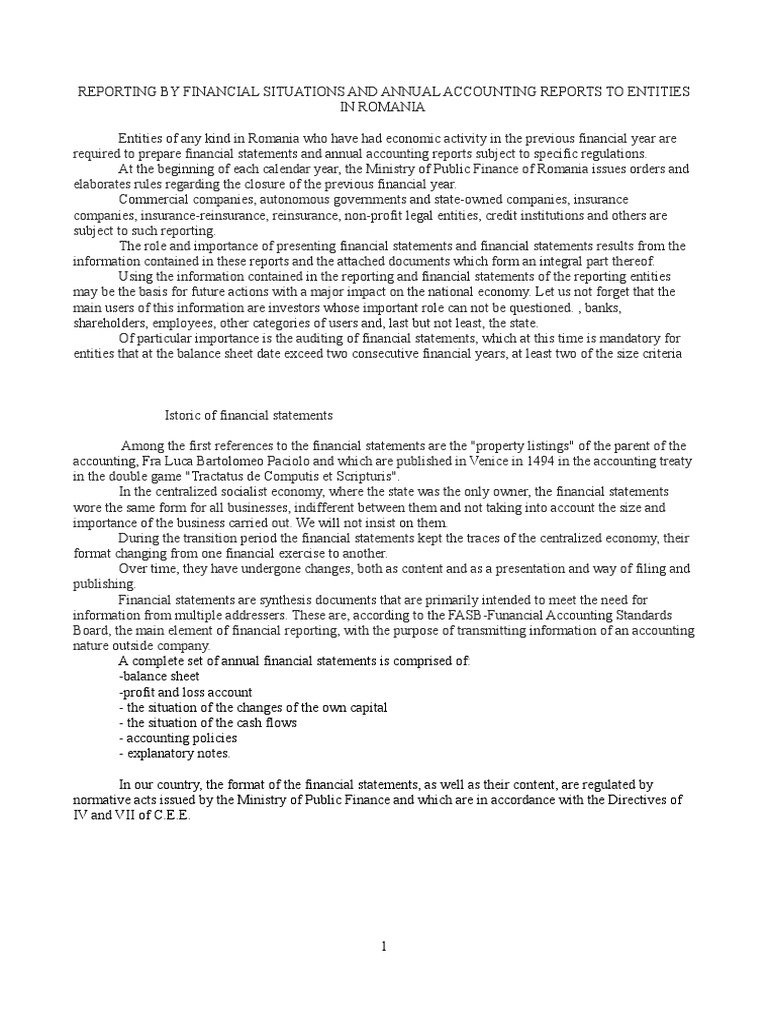 Reporting by Financial Situations and Annual Accounting Reports To ...