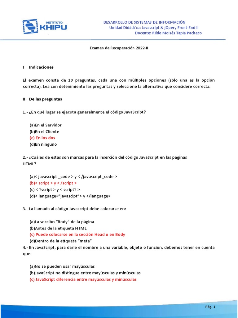 4 Javascript & Jquery Examen de Recuperación 2022-2 | Descargar gratis ...