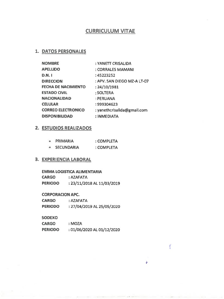 Yanett - Azafata | PDF Yanett - Azafata | PDF