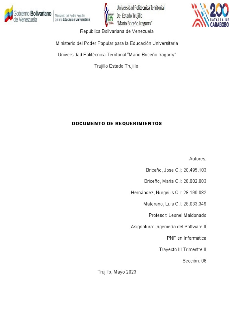 Documento de Requerimientos (Primera Parte Revisado) | PDF | Bases de ...
