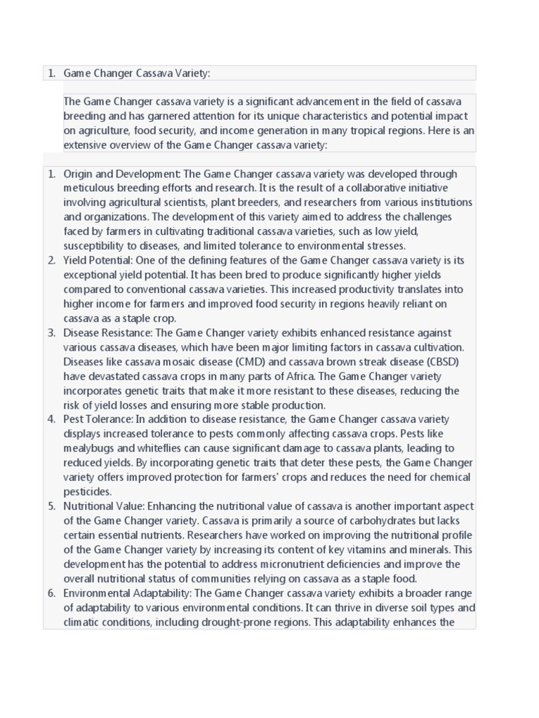 Game Changer Cassava Variety Overview | PDF | Plant Breeding | Agriculture