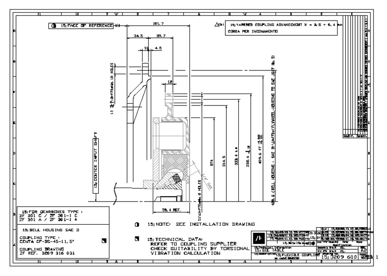 ZF 301-1A - Diagrama Campana SAE3 y Acoplamiento Centa | PDF