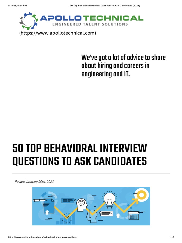 50 Top Behavioral Interview Questions To Ask Candidates (2023) | PDF ...