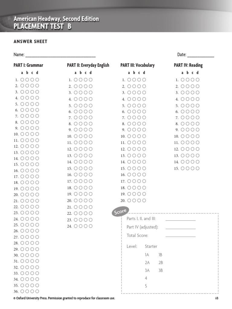 AHW 2e - Placement Test - Version B - November 2011 | PDF