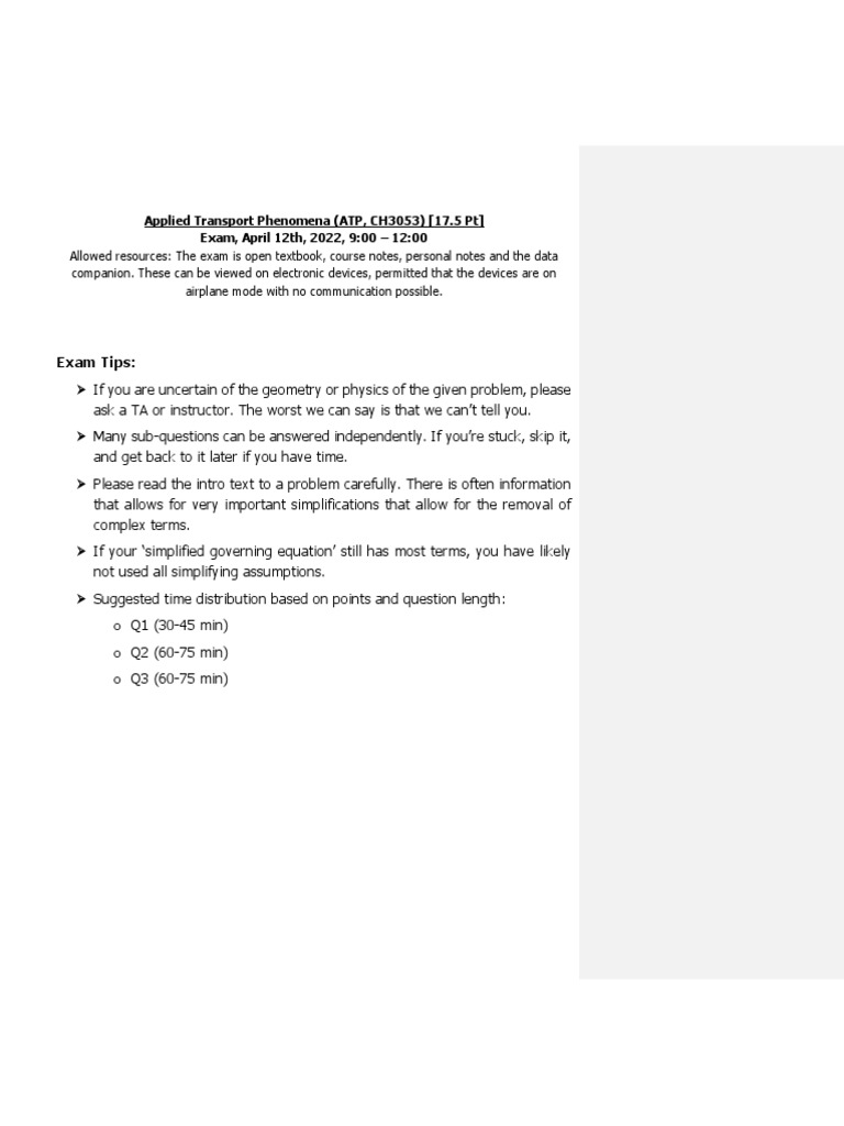 ATP - 2021 - 2022 - Exam - Resit - Solutions - Final | PDF | Heat Transfer | Continuum Mechanics