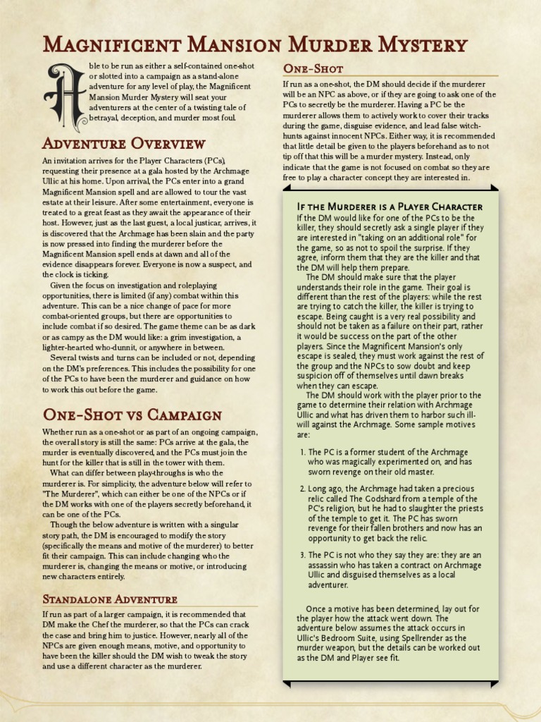 Magnificent Mansion Murder Mystery - The Homebrewery | PDF | Mystery ...